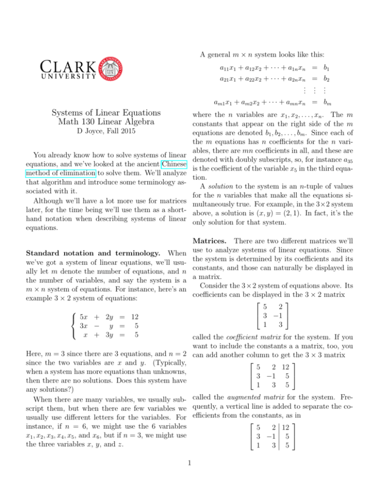 Systems Of Linear Equations Math 130 Linear Algebra