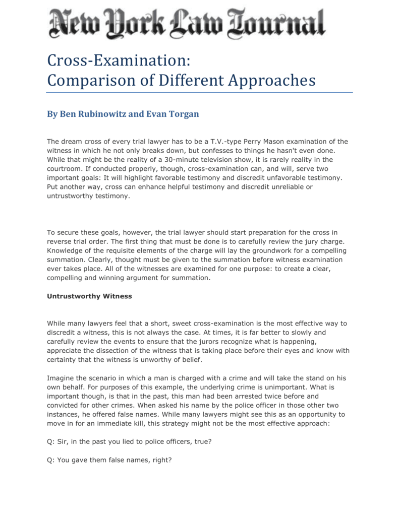 Example Of A Cross Examination