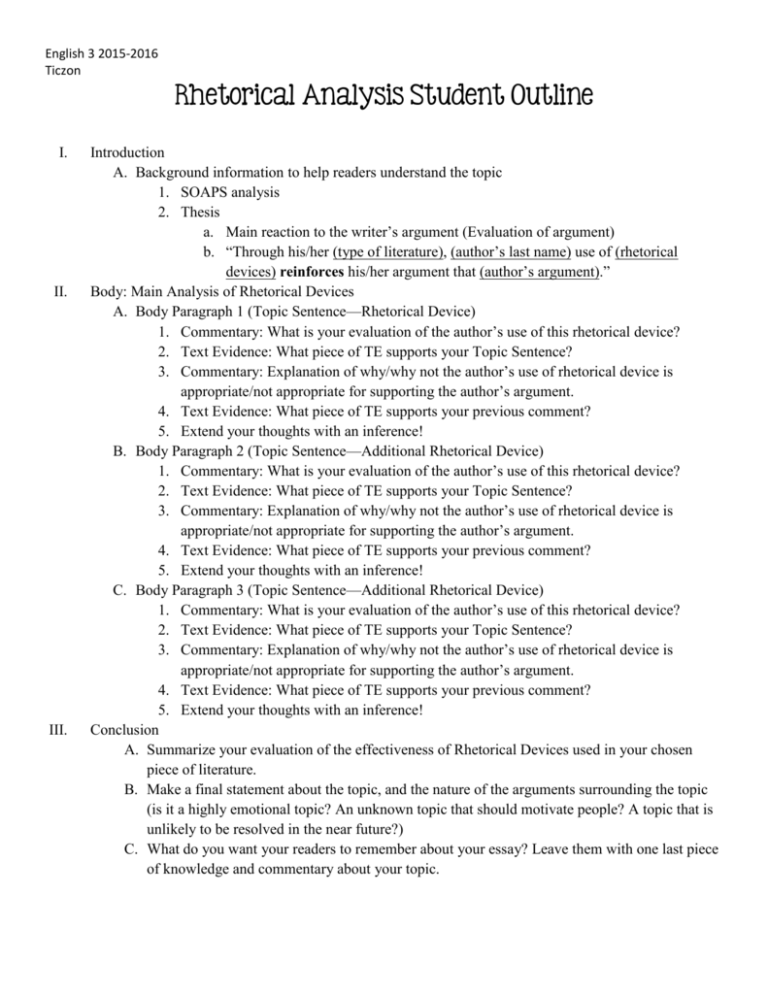 Rhetorical Analysis Student Outline