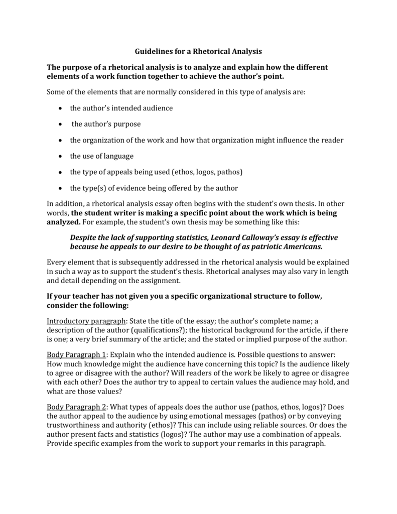 Guidelines For A Rhetorical Analysis The Purpose Of A Rhetorical