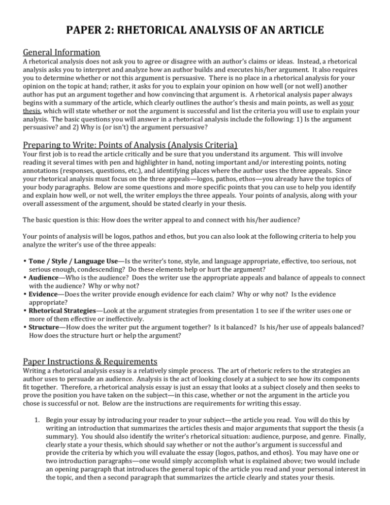 paper 2: rhetorical analysis of an article