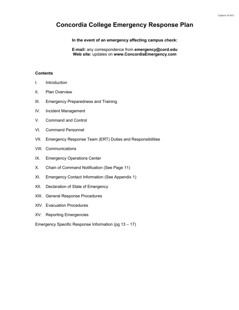 Emergency planning - Concordia College