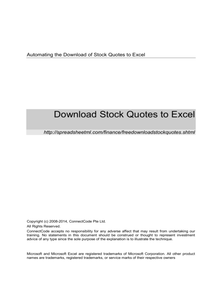 Stock Quotes To Excel