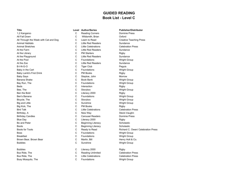 Level C Guided Reading Book List