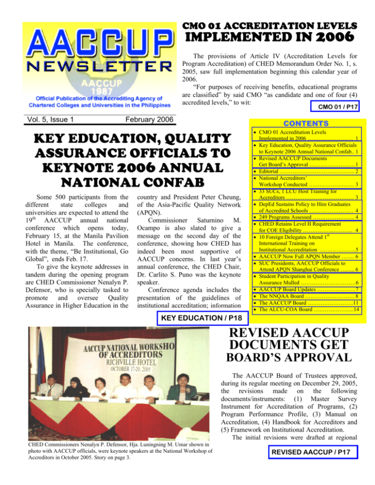 AACCUP Newsletter: Accreditation & Quality Assurance (2006)
