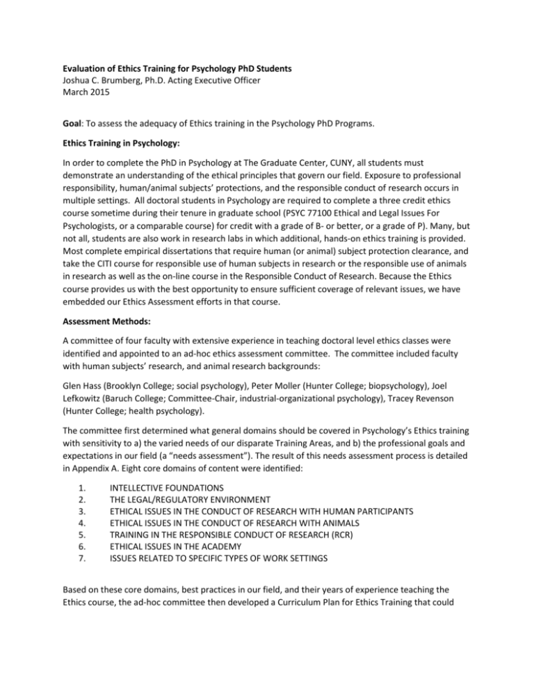 Ethics Training Evaluation for Psychology PhD Students