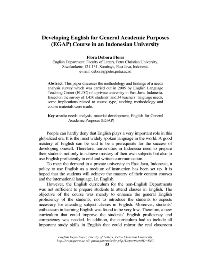 Developing English For General Academic Purposes EGAP Developing English For General Academic Purposes EGAP