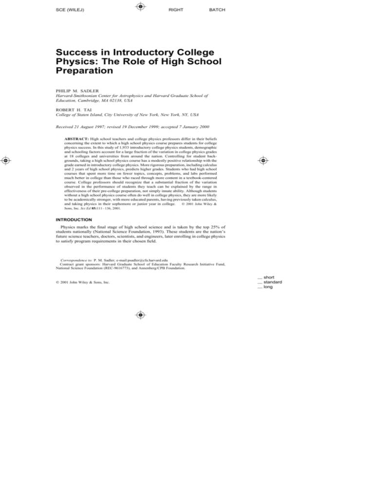 Success in introductory college physics - Harvard