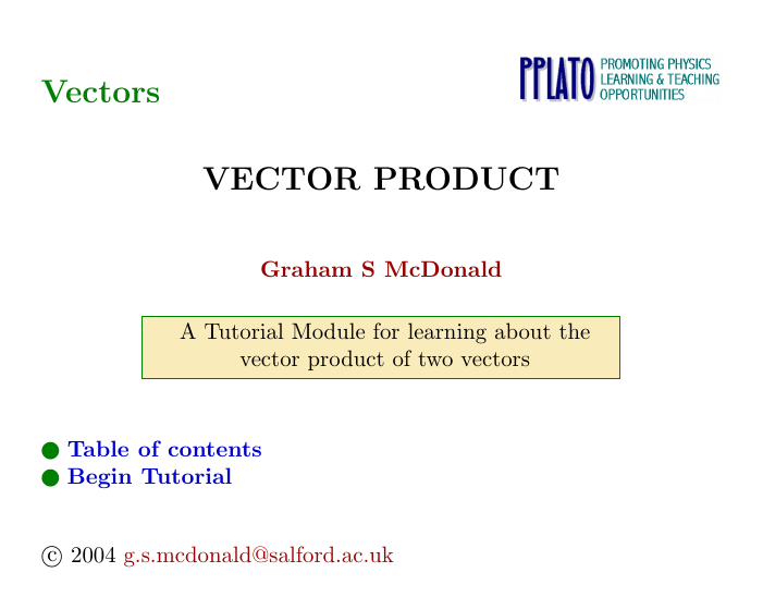 Vector Product Of Vectors
