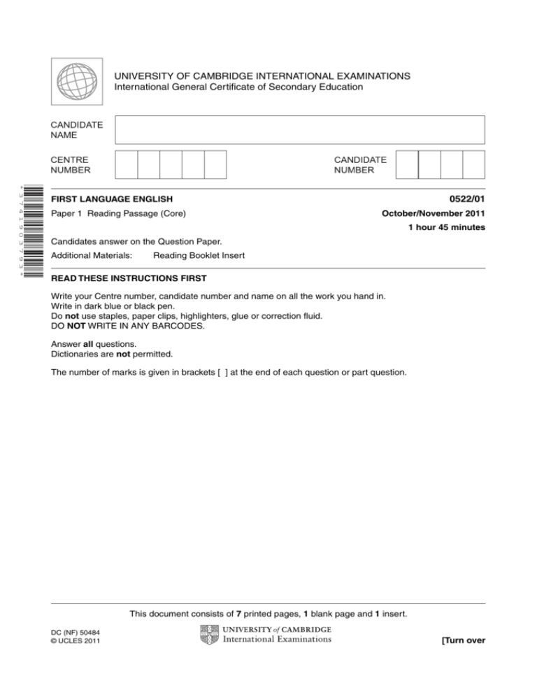 Core IGCSE nov 2011 ion paper 1 11M3