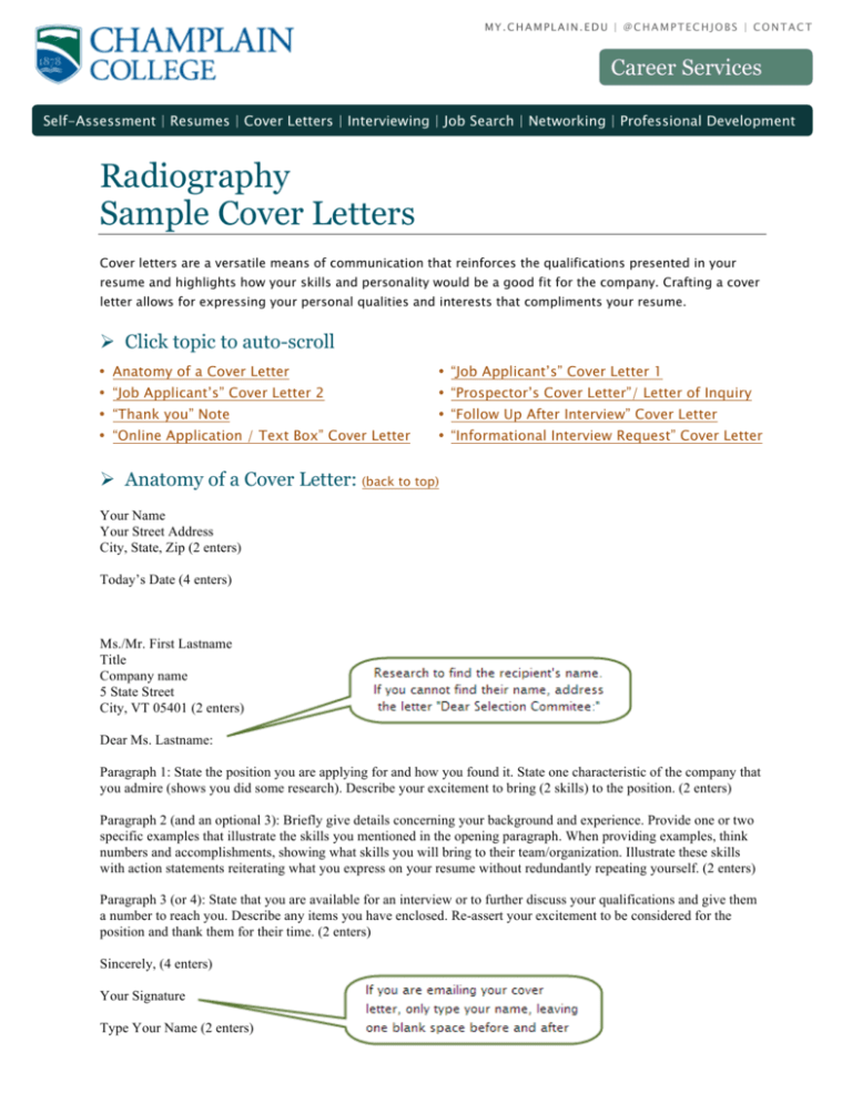 RAD Sample Cover Letters RAD Sample Cover Letters