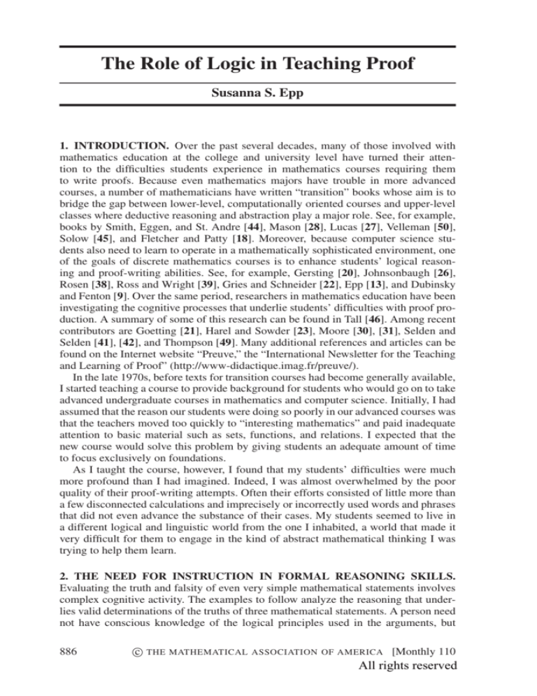 The Role Of Logic In Teaching Proof