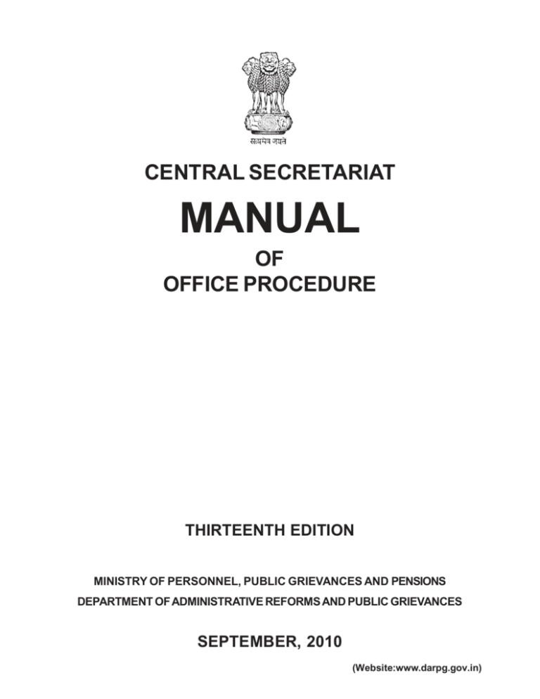 CENTRAL SECRETARIAT MANUAL - Department of Administrative