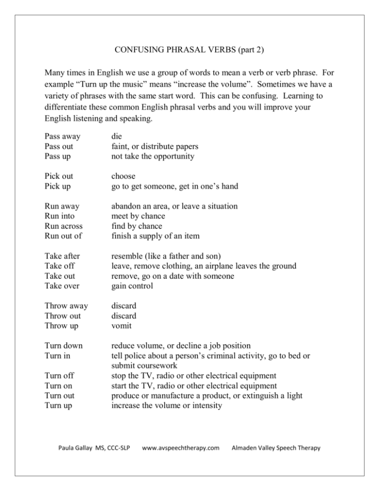 CONFUSING PHRASAL VERBS part 2 CONFUSING PHRASAL VERBS part 2