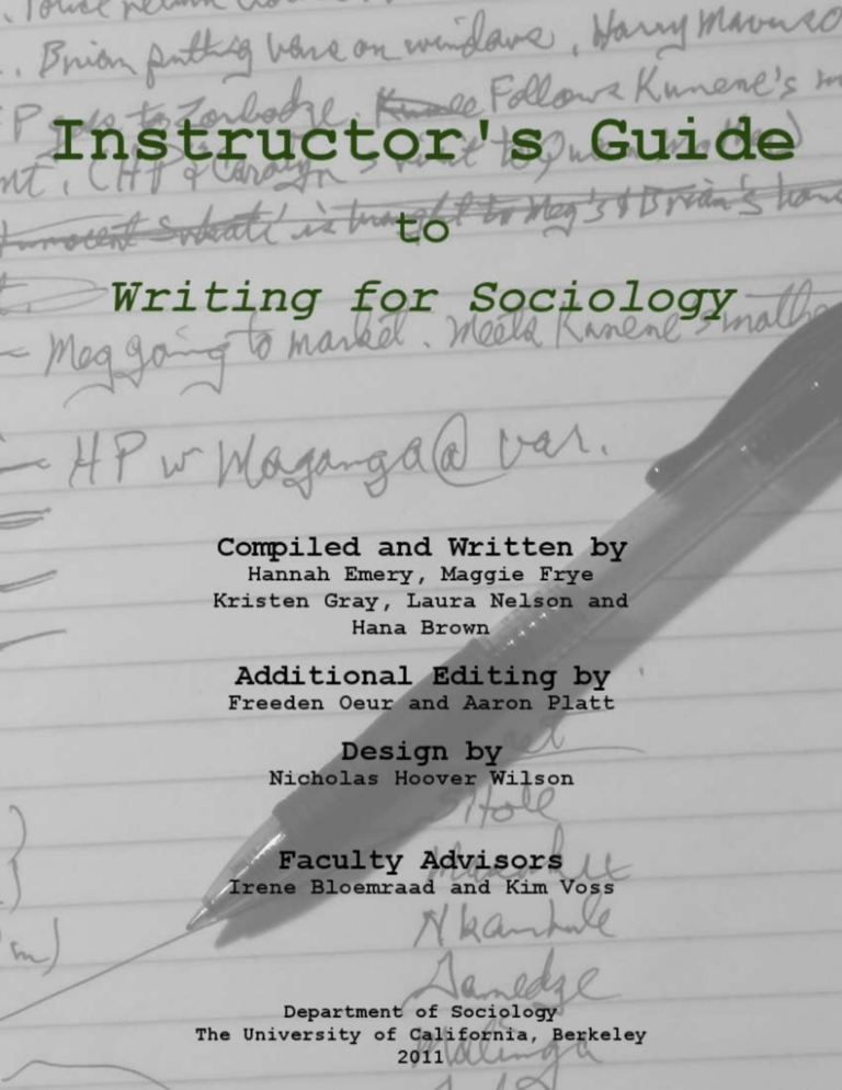 Instructor's Guide to Writing for Sociology