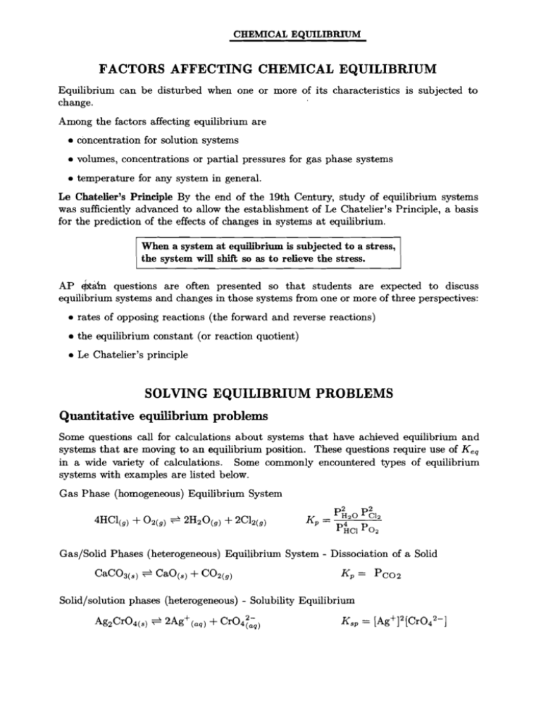 FACTORS AFFECTING CHEMICAL EQUILIBRIUM SOLVING