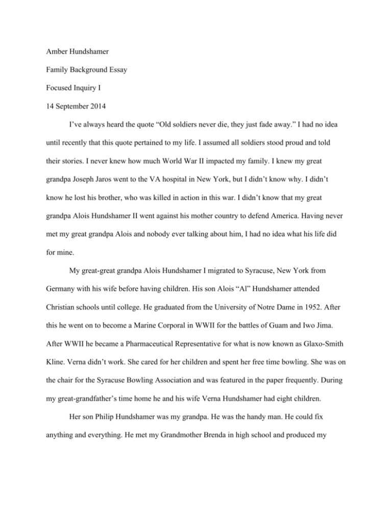 Amber Hundshamer Family Background Essay Focused Inquiry I 14