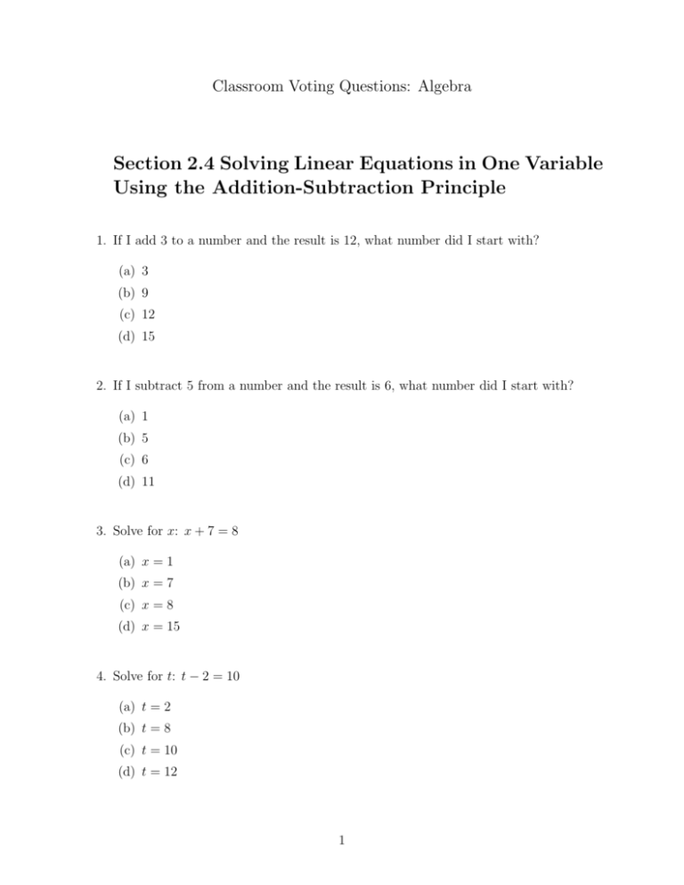 Section 2 4 Solving Linear Equations In One Variable Using The Section 2 4 Solving Linear Equations In One Variable Using The