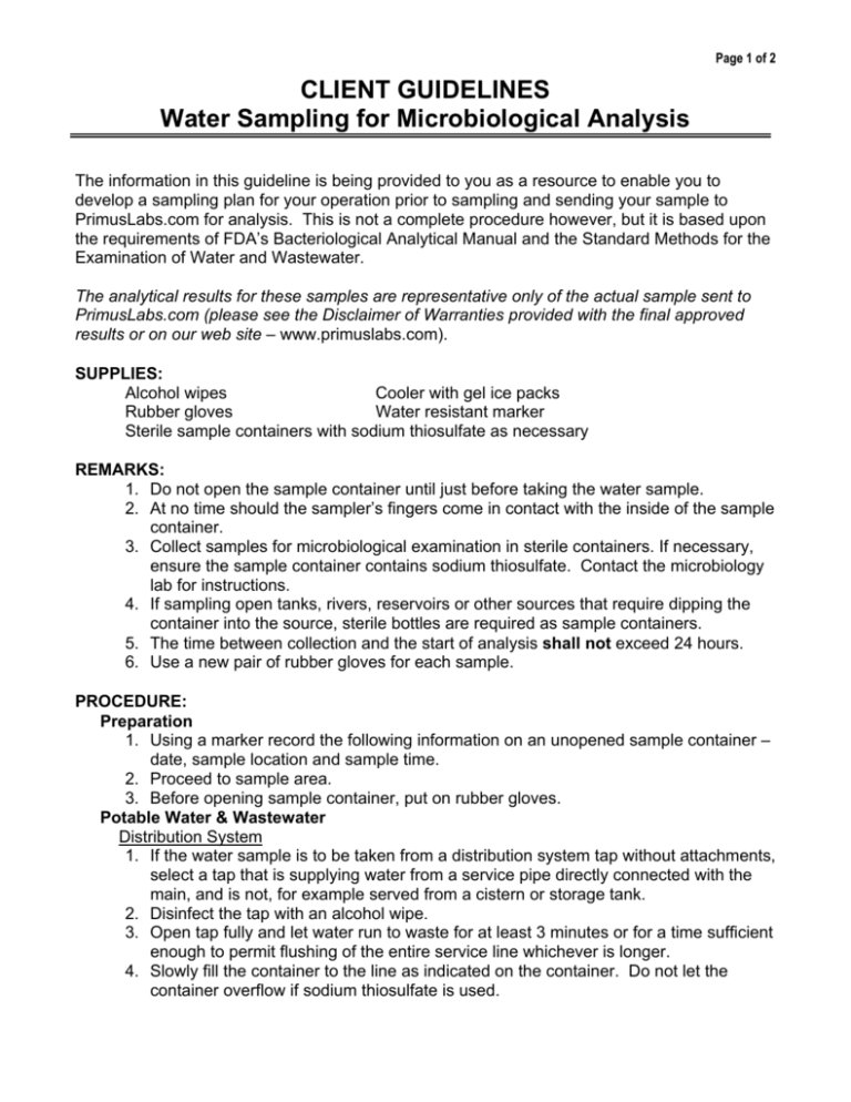 Water Sampling Procedure For Microbiological Analysis At David Sells Blog Water Sampling Procedure For Microbiological Analysis At David Sells Blog