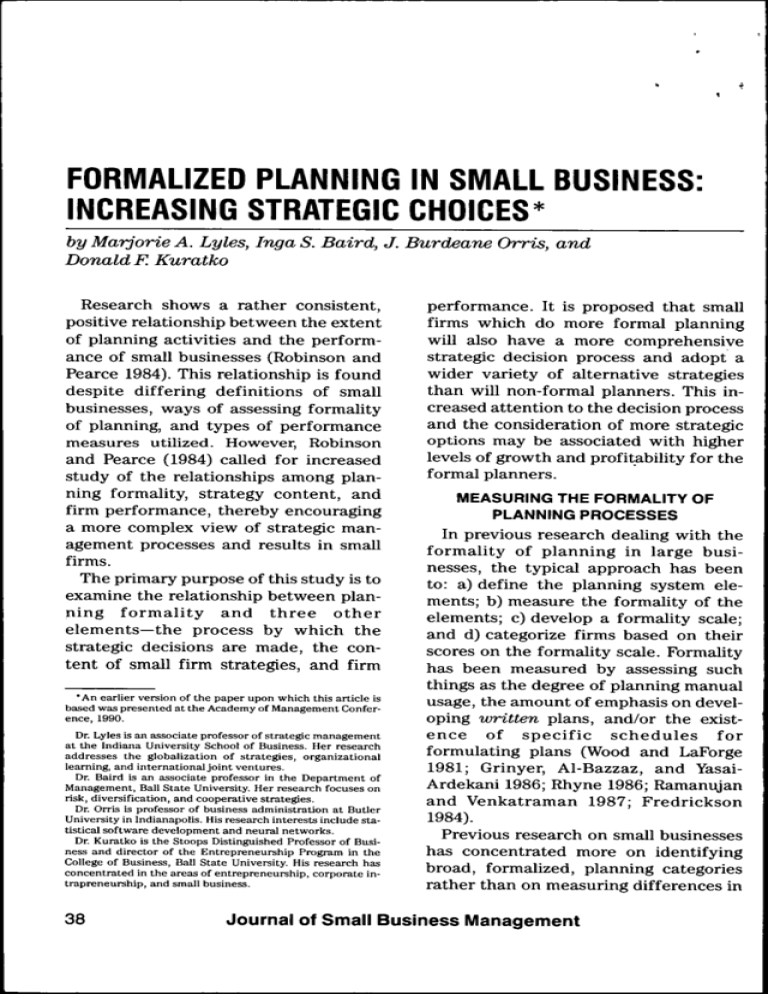 formalized planning in small business