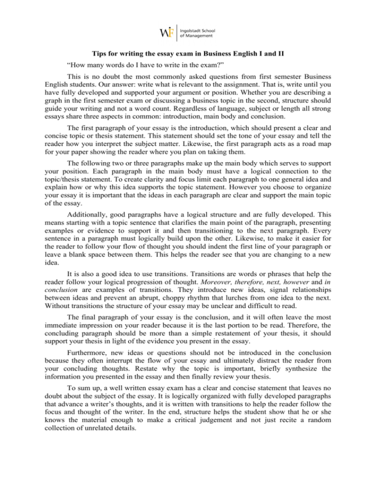 Tips For Writing The Essay Exam In Business English I And II tips-for-writing-the-essay-exam-in-business-english-i-and-ii