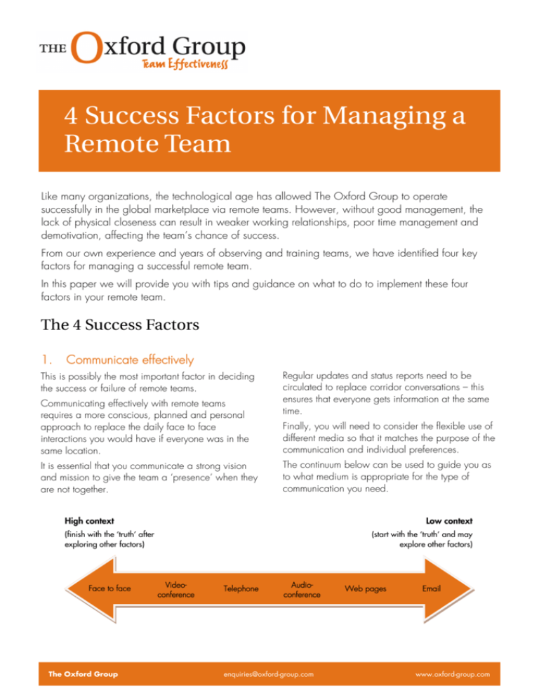 4 Success Factors for Managing a Remote Team