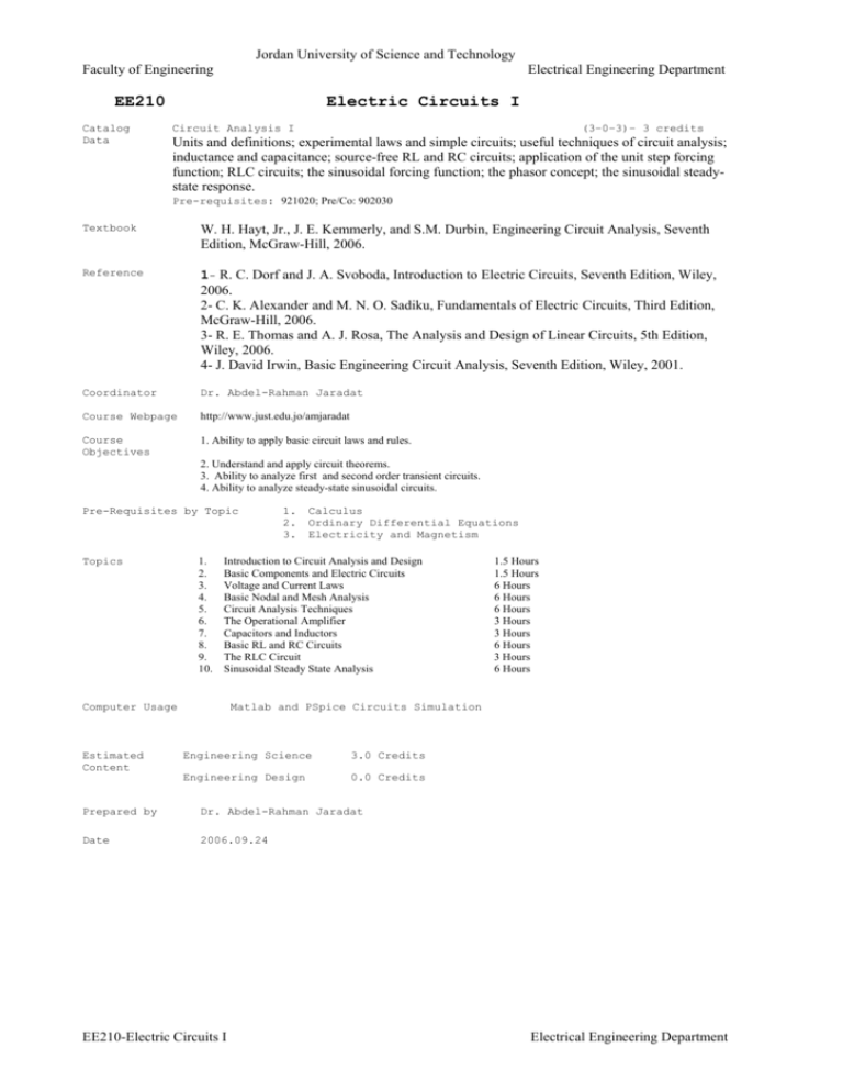 EE210 Electric Circuits I
