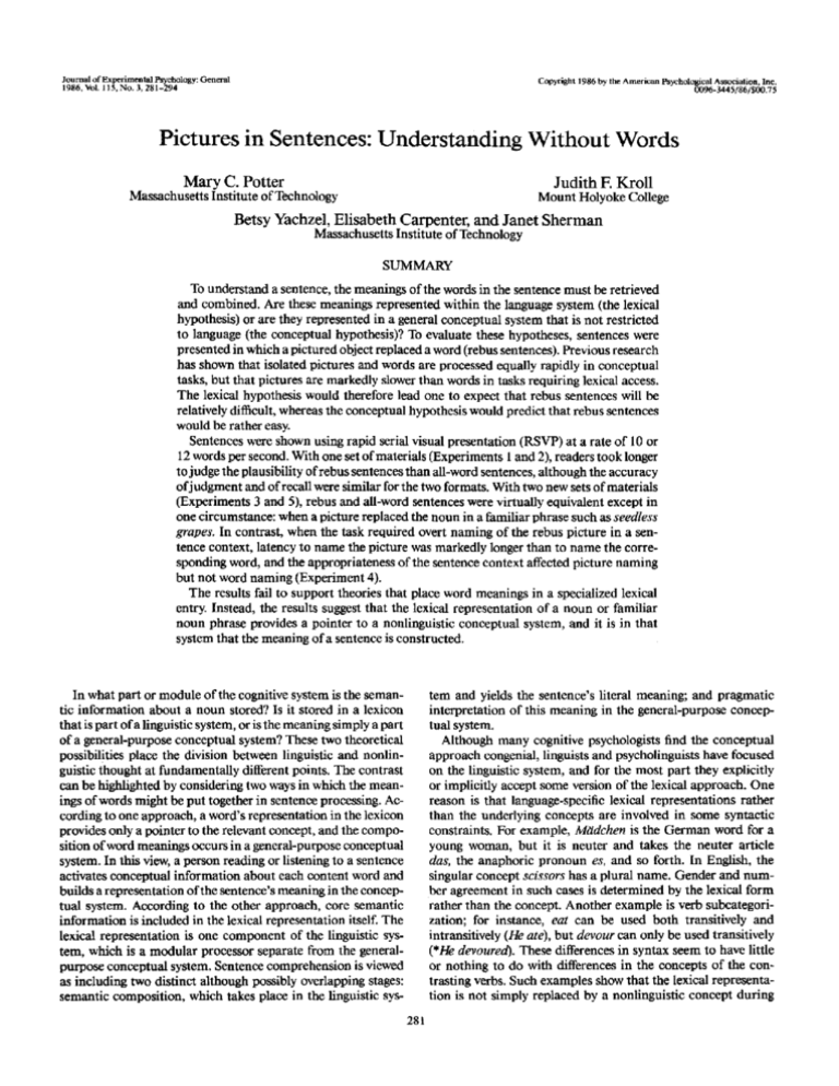 Pictures In Sentences Understanding Without Words Mollylab Pictures In Sentences Understanding Without Words Mollylab