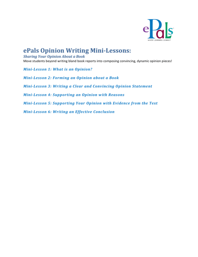 EPals Opinion Writing Mini Lessons 1 EPals Opinion Writing Mini Lessons 1