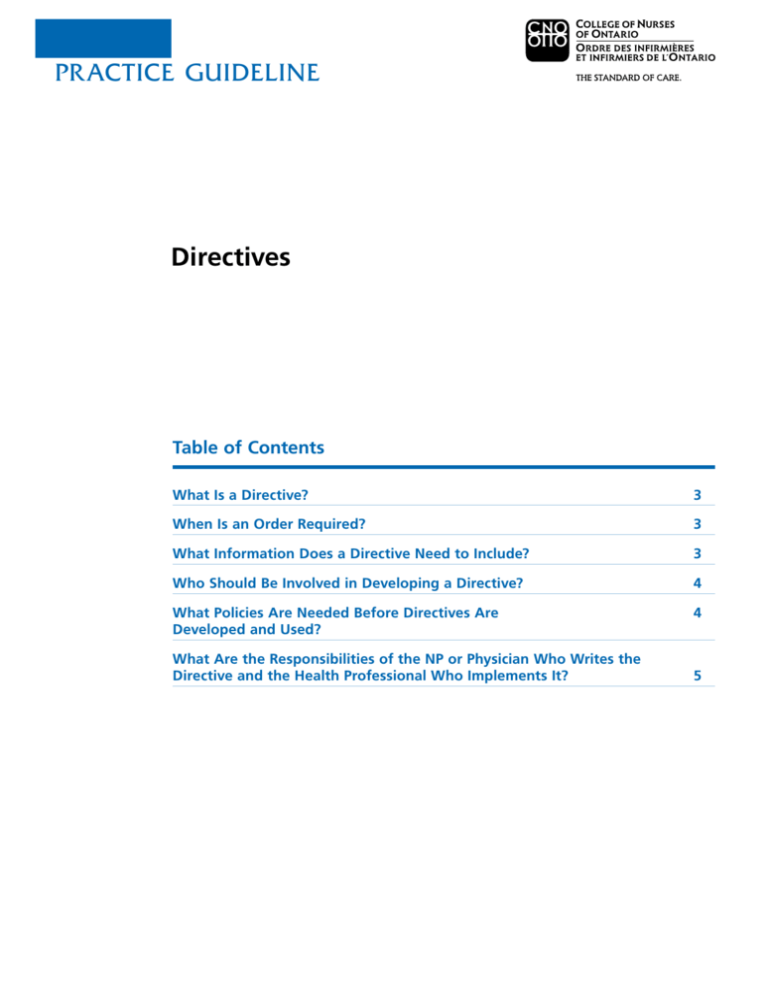 Directives - College of Nurses of Ontario