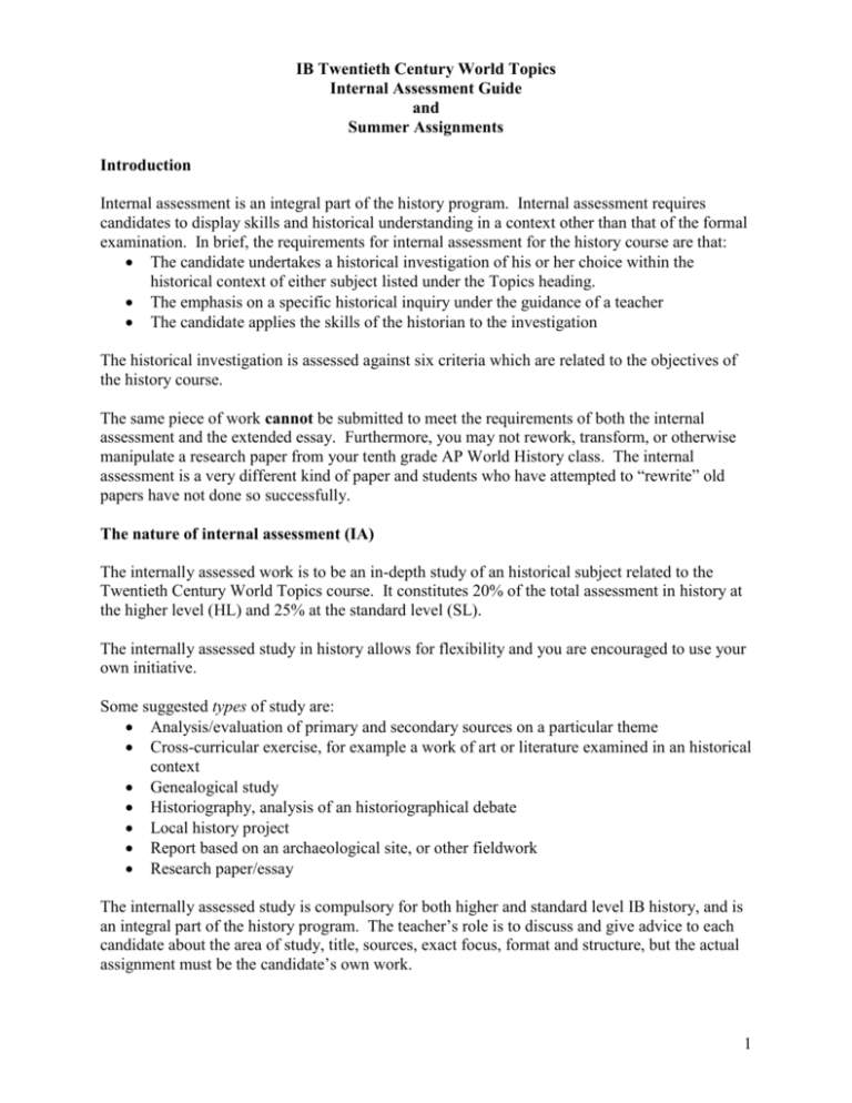 IB 20th Century Internal Assessment Assignment