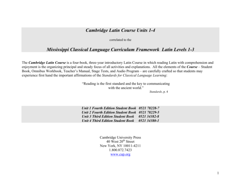 Cambridge Latin Course Units 1 4