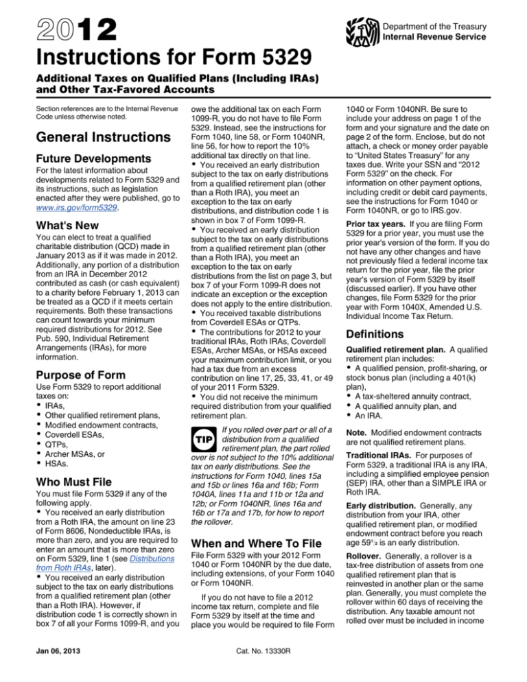 2012 Instructions For Form 5329
