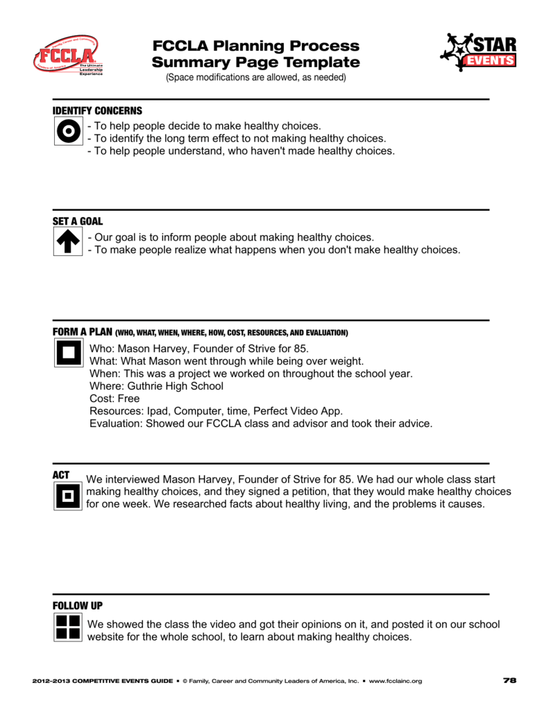 Planning Process Fccla Template