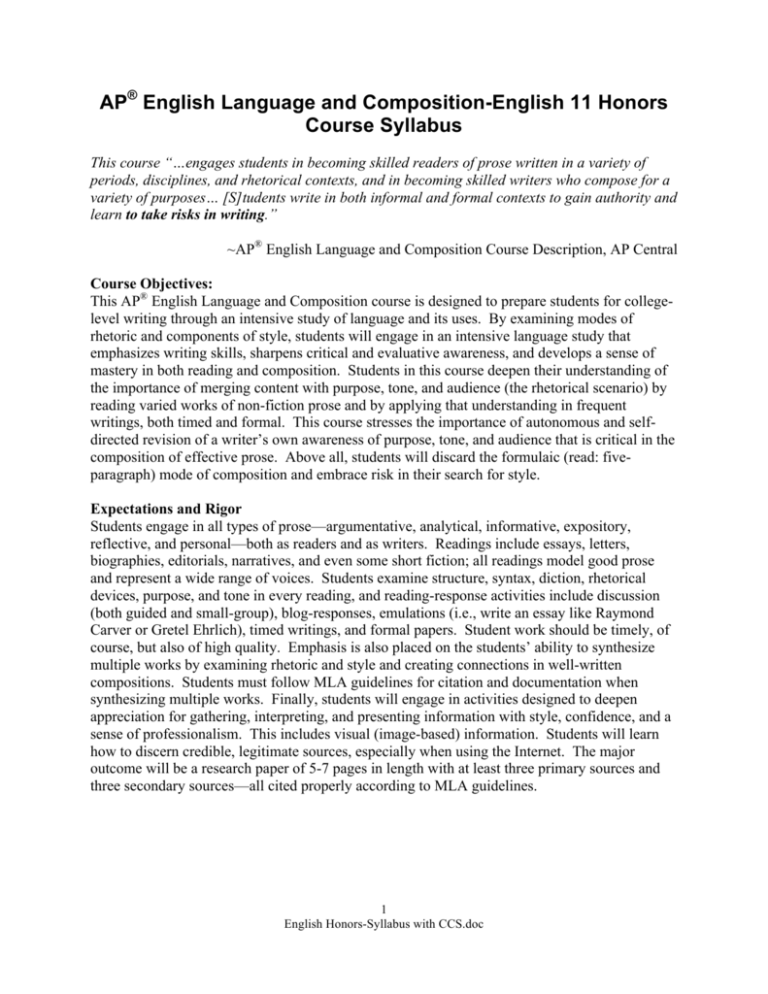 AP English Language And Composition AP English Language And Composition