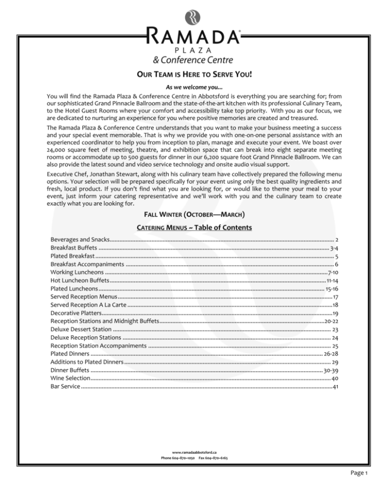 CATERING MENUS ~ Table of Contents