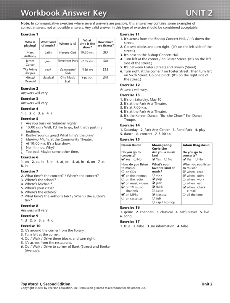 Workbook Answer Key UNIT 2 Workbook Answer Key UNIT 2