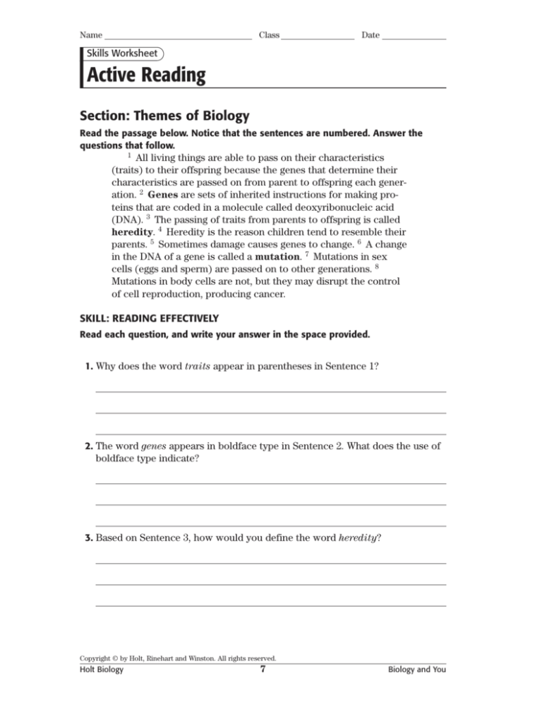 Themes Of Biology Active Reading Themes Of Biology Active Reading