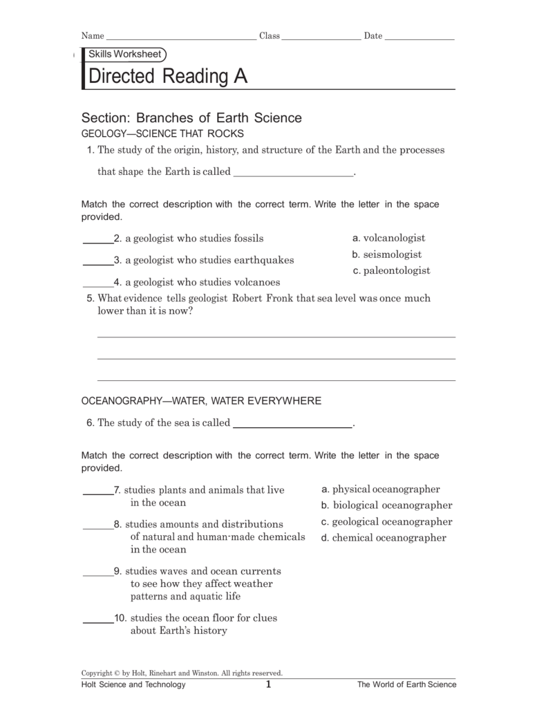 Holt Earth Science Directed Reading Workbook Answers The Earth Images Holt Earth Science Directed Reading Workbook Answers The Earth Images