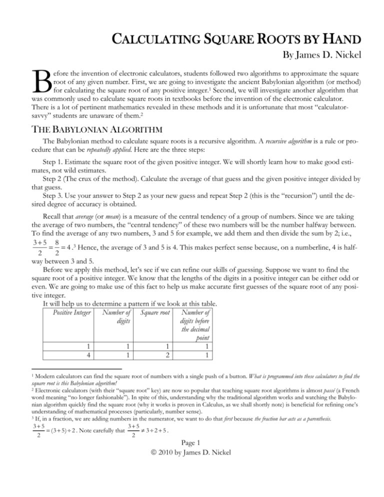 Calculating Square Roots By Hand
