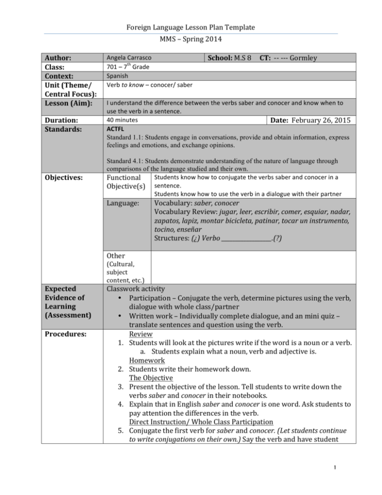 Foreign Language Lesson Plan Template MMS Spring 2014 1