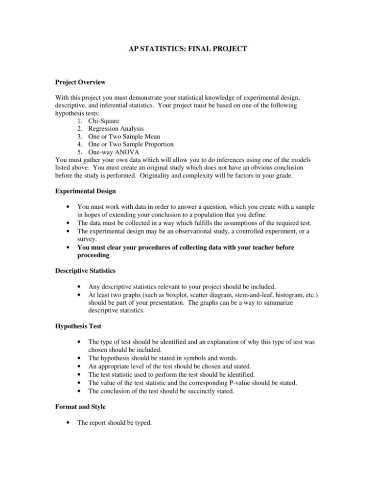AP STATISTICS FINAL PROJECT AP STATISTICS FINAL PROJECT