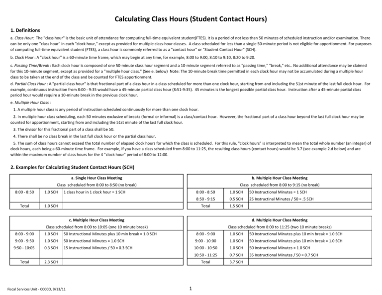 Calculating Class Hours Student Contact Hours Calculating Class Hours Student Contact Hours