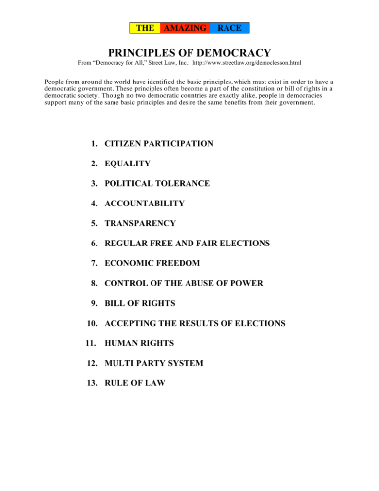 Principles Of Democracy MHandout Center For Education In Law Principles Of Democracy MHandout Center For Education In Law