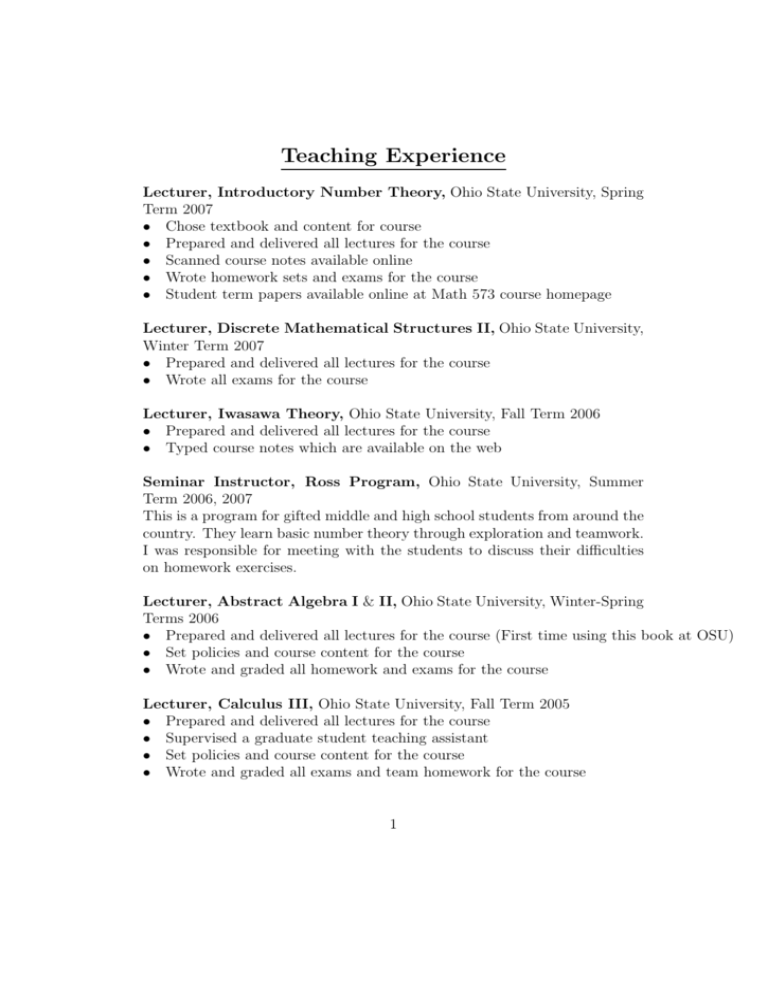 Teaching Experience