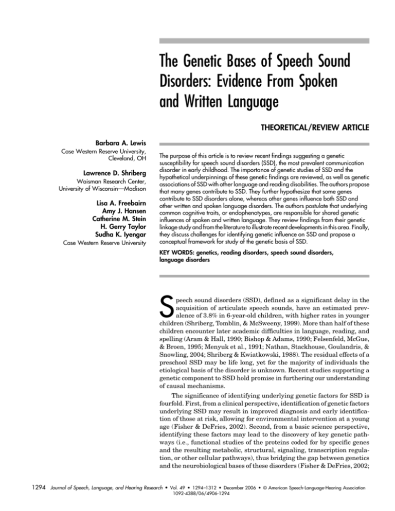 The Genetic Bases Of Speech Sound Disorders Evidence From