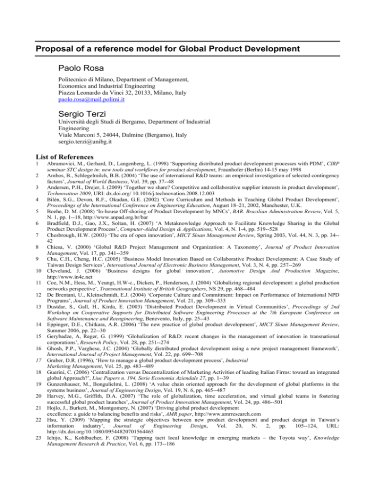 Proposal Of A Reference Model For Global Product Development
