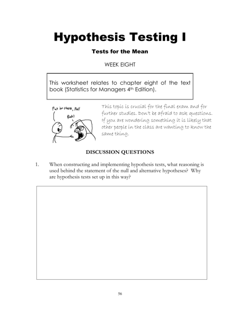 Hypothesis Testing I Hypothesis Testing I