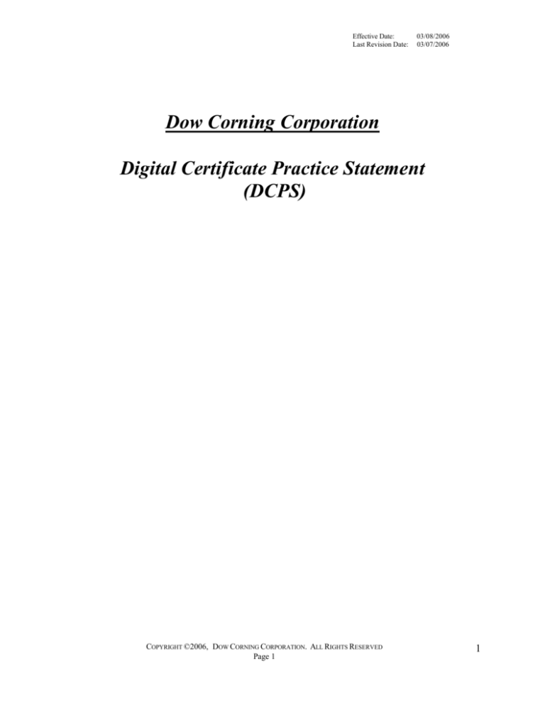 Digital Certificate Practice Statement DCPS 
