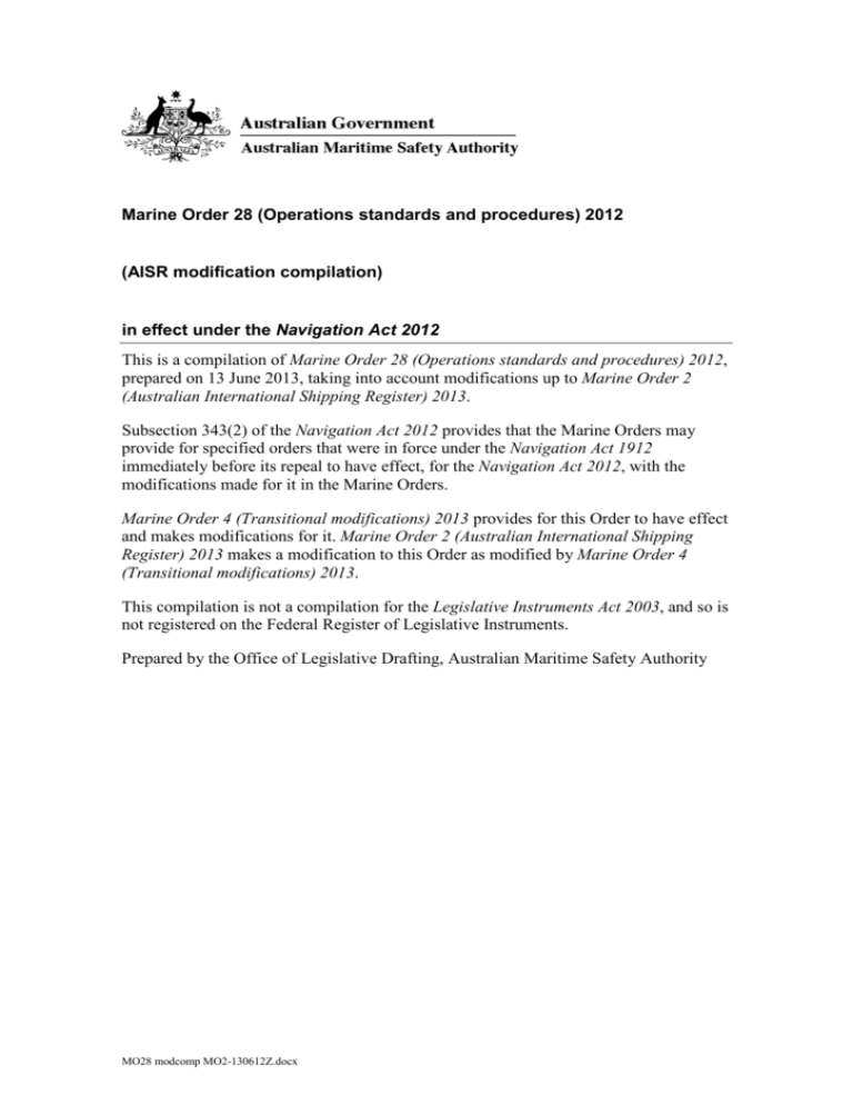 Marine Order 28 Operations Standards And Procedures 2012 Marine Order 28 Operations Standards And Procedures 2012